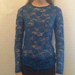 Color Story | Tops | Pretty Blue Lace Long Sleeve Stretchy Top | Poshmark